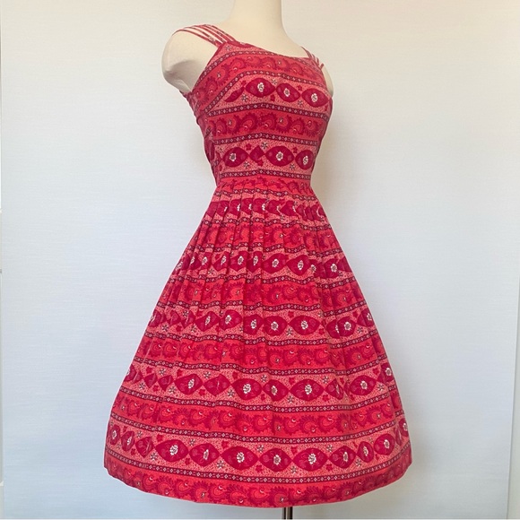 Vintage | Dresses | Vintage 5s 60s Red Floral Print Party Strappy Party ...
